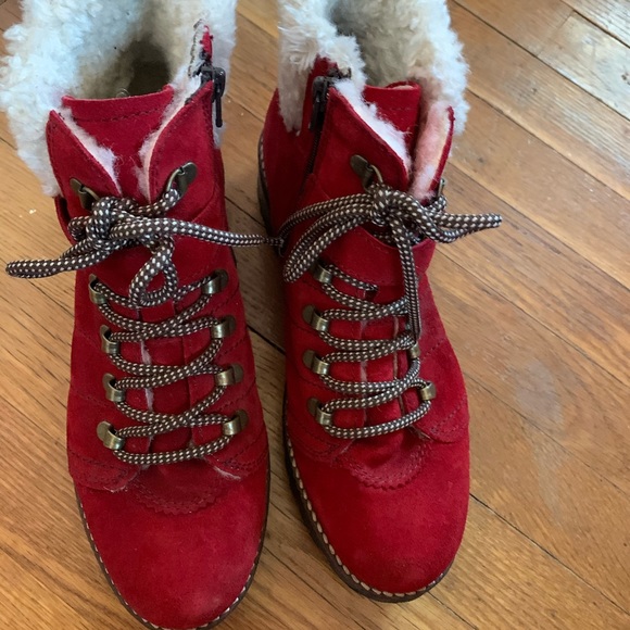 Shoes | Red Zip Up Ankles Boots | Poshmark